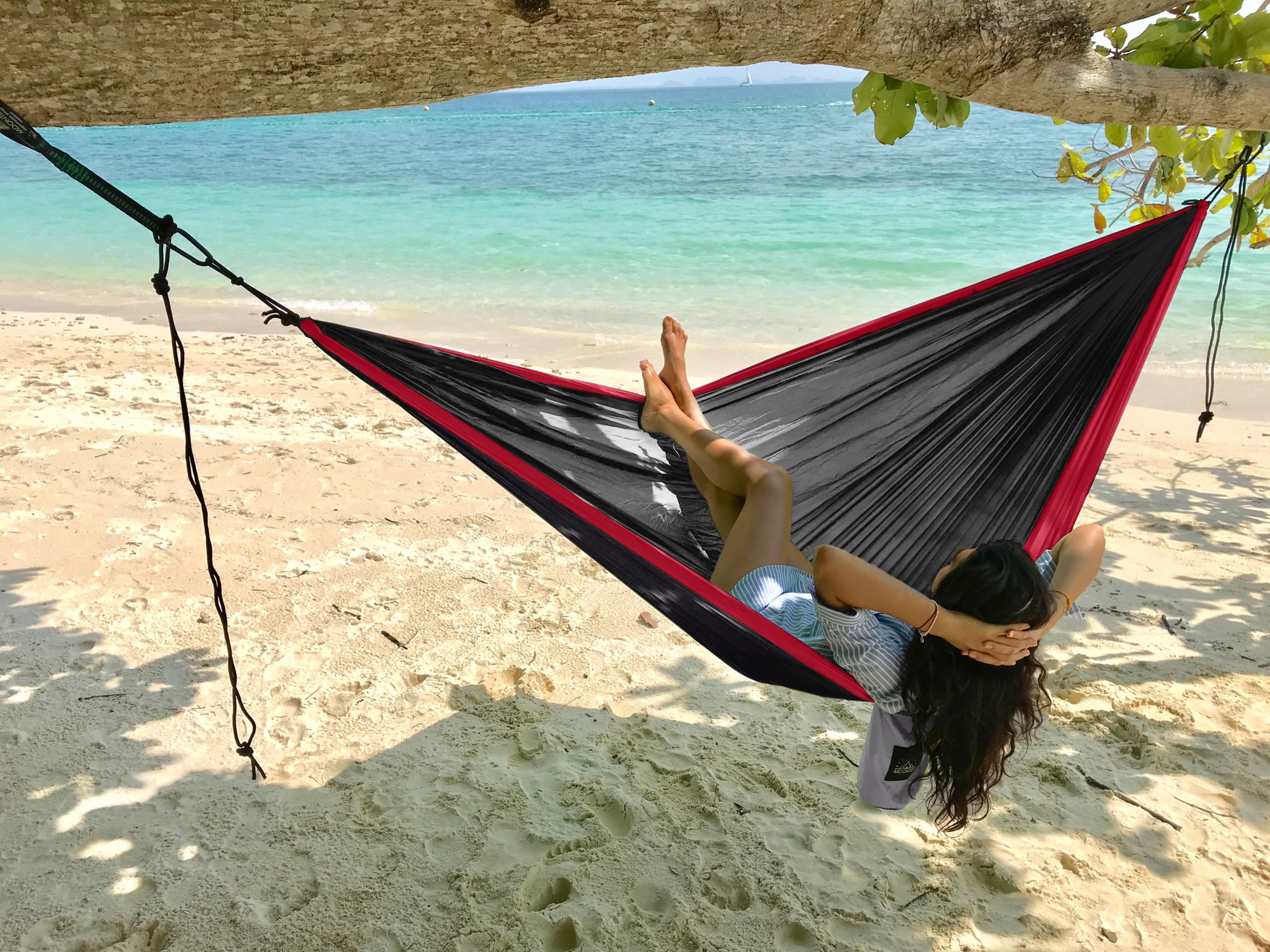 Double Camping Hammock with Straps | Lightweight Portable Nylon 2 Person Hammock for Travel, Beach, Yard, Black by Moontes (500 lbs, 118 78 inches)