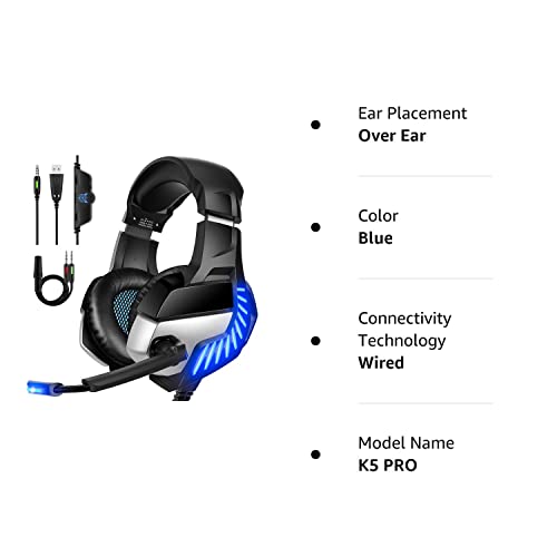 Gaming Headset for PS4 PS5 PC, Headphones Stereo 7.1 Surround Sound, 3.5mm Audio Jack Over Ear with Microphone, Wired 50mm Drivers Xbox, Laptop…