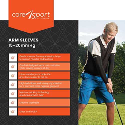CoreSport Athletic Arm Sleeves for Support - 15-20mmHg Mild Graduated Compression for Athletes (White, Medium)
