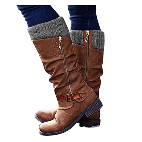 FASDNENDYS Womens Mid Knee High Boots Heels Shoes Boots Low for Women Zipper Boots Boots Dc Womens Snow Boots Brown