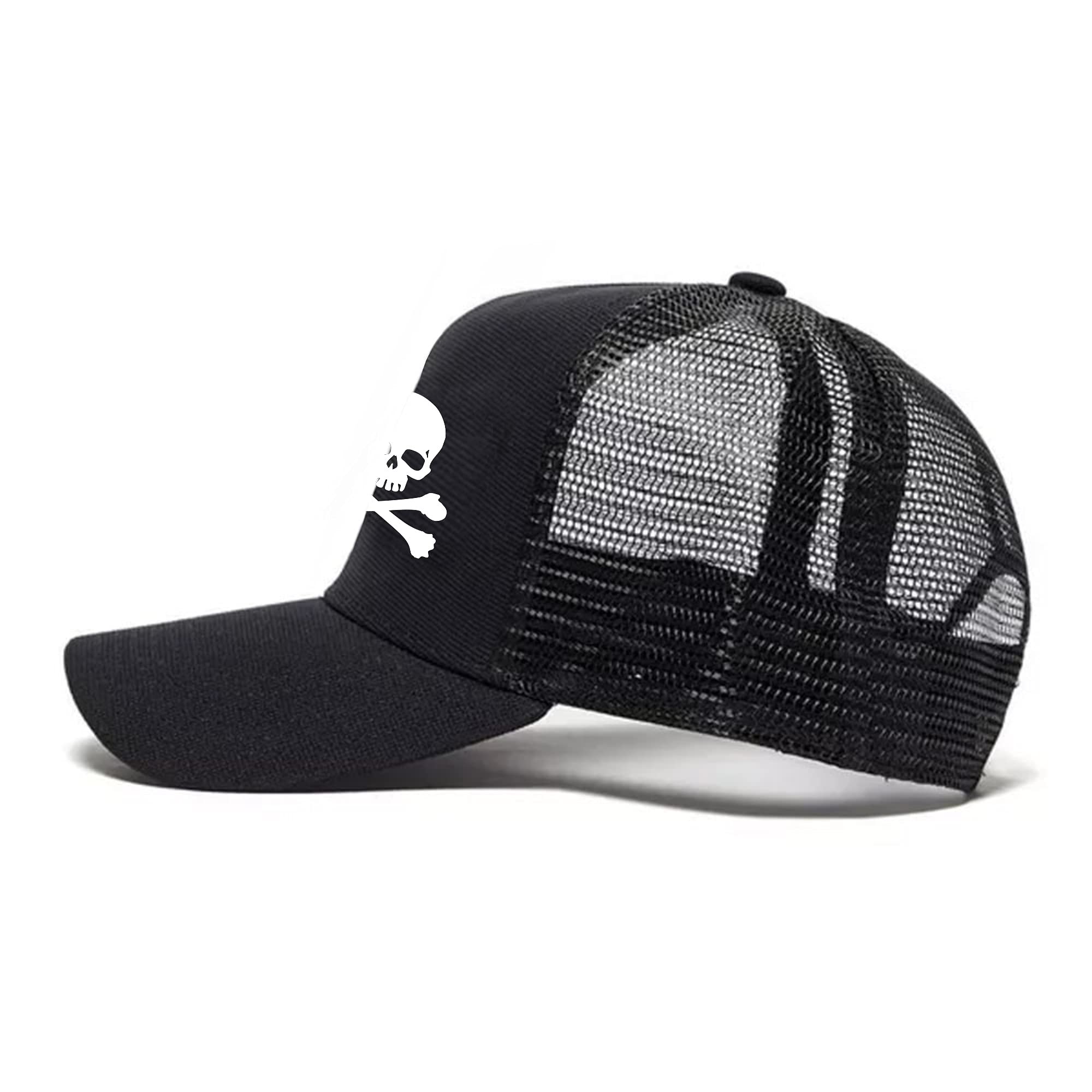 DaisyUp Skull and Crossbones Hat | Jolly Roger Flag | Pirate Hat | Black Trucker Pirate Hat One Size