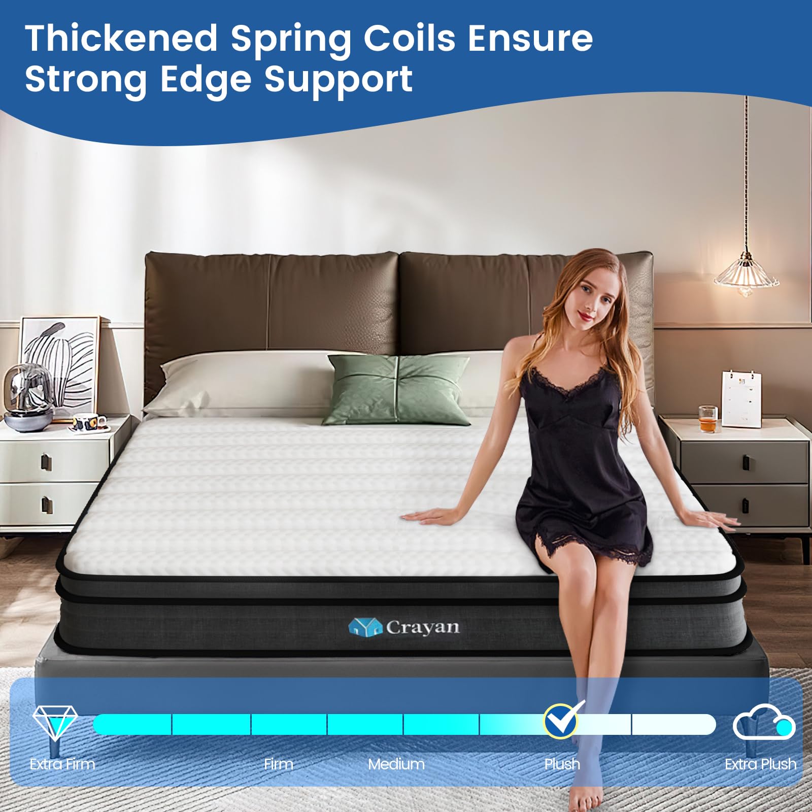 Crayan King Mattress, 12 Inch Memory Foam Mattress King Size, Innerspring Hybrid Mattress in a Box with Motion Isolation, Pressure Relief, CertiPUR-US