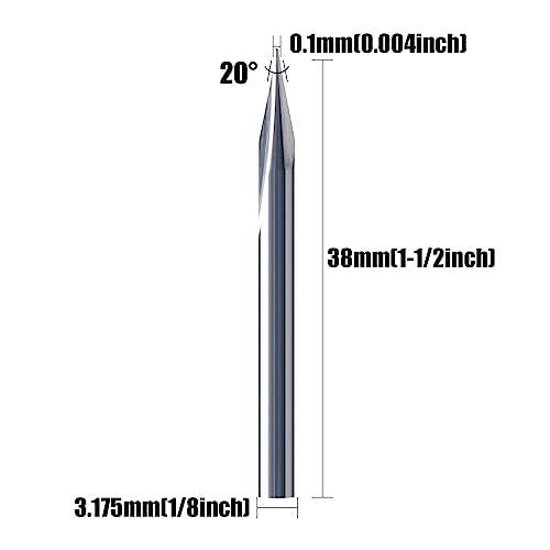 HUHAO 5PCS CNC Router Bits 20 Degree 1/8 Shank 2 Flutes 0.1mm Tip Engraving V Bits CNC Wood Carving Bit Straight Engraving V Groove Bit Engraving Tool Bits for Wood, Plywood, MDF, Stainless Steel