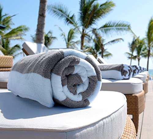White Classic Beach Towels Oversized Cabana Stripe Cotton Bath Towel Large - Luxury Plush Thick Hotel Swim Pool Towels for Adults Super Absorbent Quick Dry - 35x70 Grey [2 Pack]