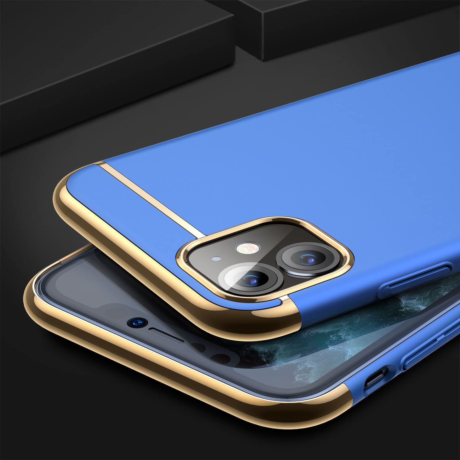 CROSYMX iPhone 11 Case, 3 in 1 Ultra Thin and Slim Hard Case Coated Non Slip Matte Surface with Electroplate Frame for Apple iPhone 11 (6.1'')(2019) - Dark Green