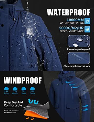 Pioneer Camp Men's Winter Coat Waterproof Fleece Lined Warm Winter Jacket with 9 Pockets Insulated Windproof Hooded Parka