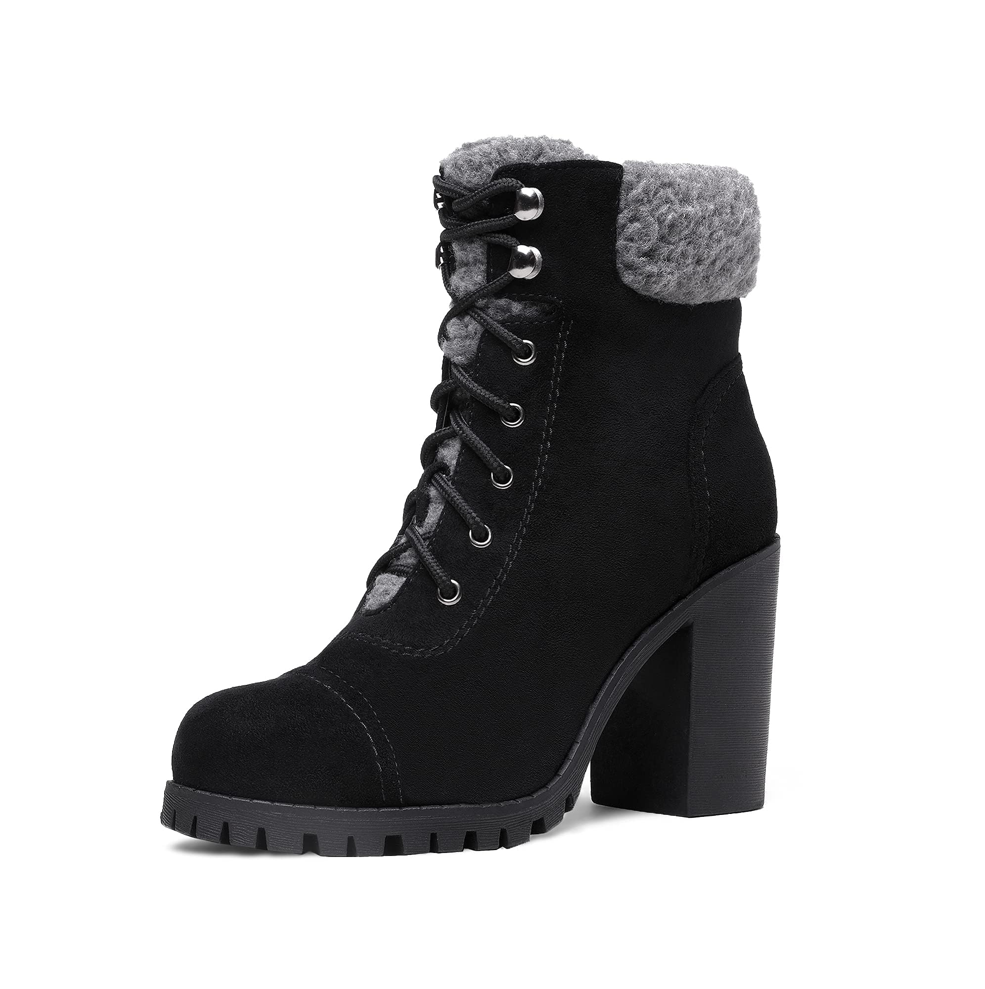 DREAM PAIRS Women's Black Lace up Boots Chunky High Heel Ankle Booties Shoes, Size 7.5, DAB217