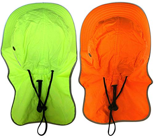 Men High Visibility Sun Hat with Neck Flap Wide Brim Boonie Hat Bucket Cap Packable Adjustable (2PCS (Orange+Lime))