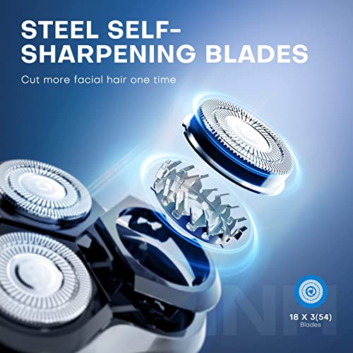 Men's Electric Shaver - LOBINH 3D Rechargeable Waterproof IPX7 Wet & Dry Shaving Electric Razor Rotary Shaver for Men with Pop-up Sideburn Trimmer,1 Hour Fast Charging, LCD Power Indicator - PA188