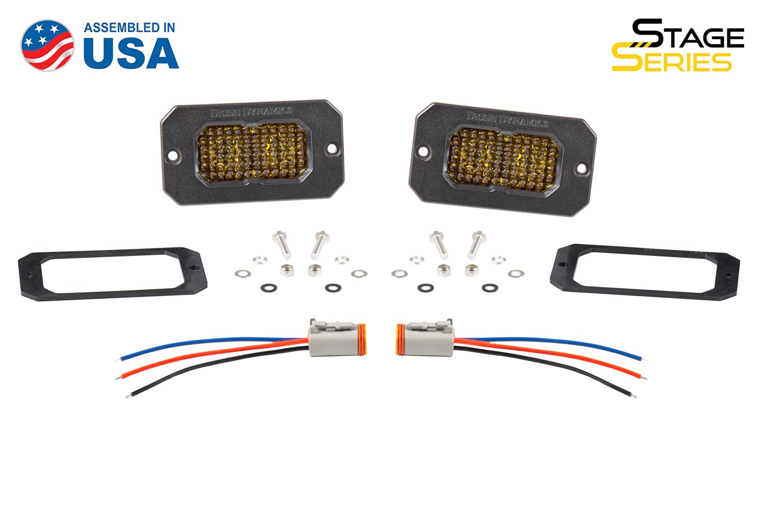Diode Dynamics Stage Series 2in SAE Yellow Pro Flush Mount LED Pod (pair), Combo w/Amber Backlight