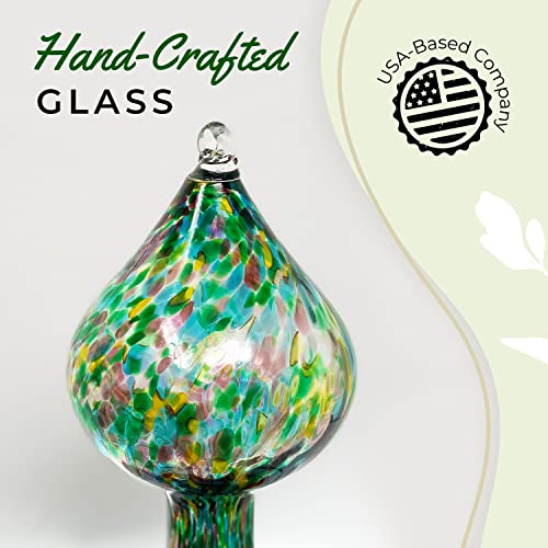 Hummingbird Feeder by Grateful Gnome - Large Hand Blown Stained Glass Feeder for Garden, Patio, Outdoors, Window with Accessories S-Hook, Ant Moat, Brush - 26 fl oz, Purple Speckled Mushroom