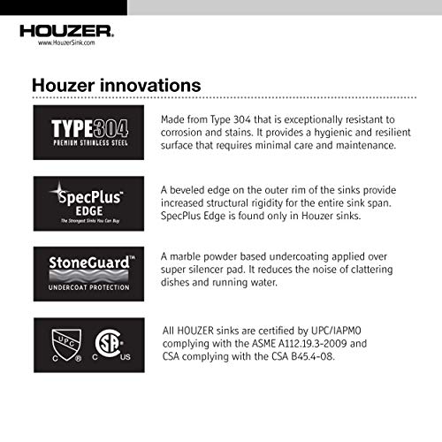 Houzer SCF-1830-1 Hospitality Series Topmount Stainless Steel Round Bar/Prep Sink