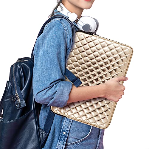 Puffy Laptop Sleeve 11 12 13 13.3 14 15 15.6 inch Puffy Laptop Case Protective, Laptop Bag Exterior Quilted PU Leather Smooth Zipper Closure, Interior Velvet Lined Padded with Pocket