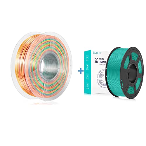 SUNLU Rainbow Silk PLA+ 3D Printer Filament and PLA Meta Green, 3D Printing PLA+ Filament 1.75mm, 1kg(2.2LBS) Spool, Rainbow
