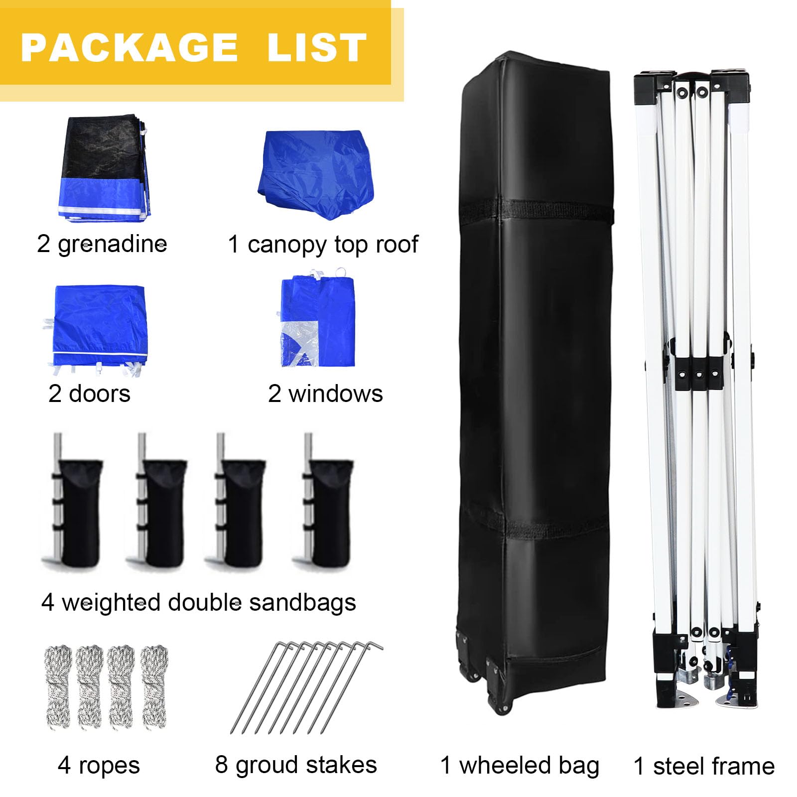 Cszemasey Pop Up Canopy 10x10 Canopy Tent with Netting for Outdoor, Pop Up Canopy with Sidewalls for Camping, Party, Height Adjustable Pop Up Tent with 4 Sandbags, Roller Bag, Blue