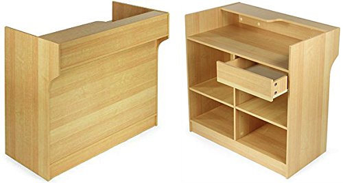 Only Garment Racks Free-Standing Maple Melamine Register Stand, with Adjustable Shelves, Pull-Out Drawer, and Check Writing Area