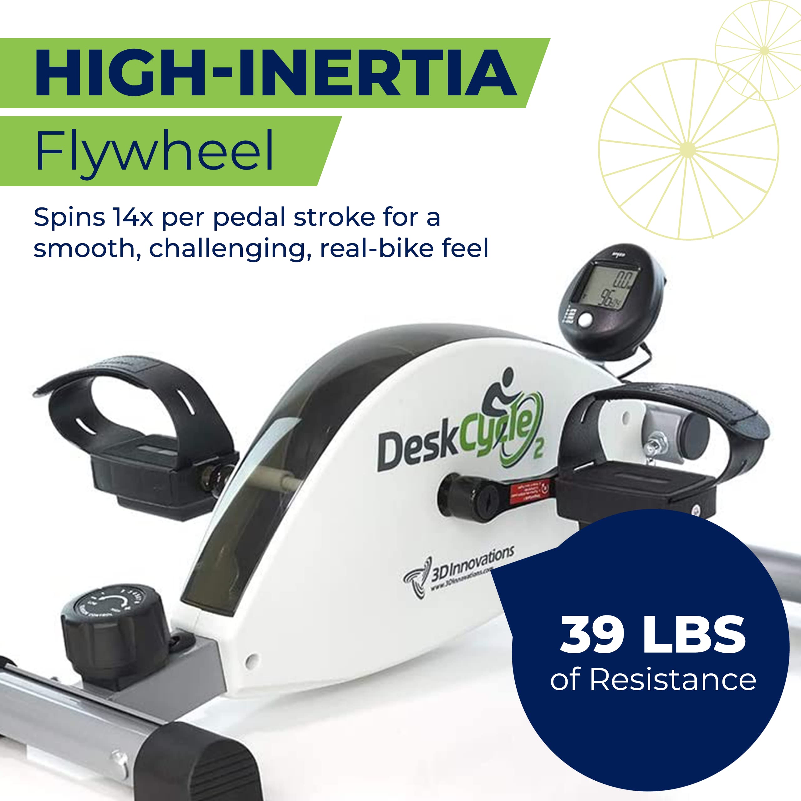 DeskCycle Under Desk Bike Pedal Exerciser with Standard Height - Stationary Bikes for Home & Office (White)