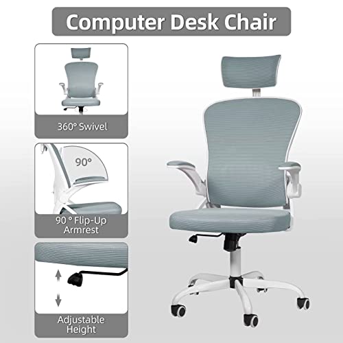 Dvenger Office Desk Chairs with Wheels and Flip up Arms Headrest, Executive Office Chairs Clearance, Height Adjustable Ergonomic Mesh Office Chair for Home Office