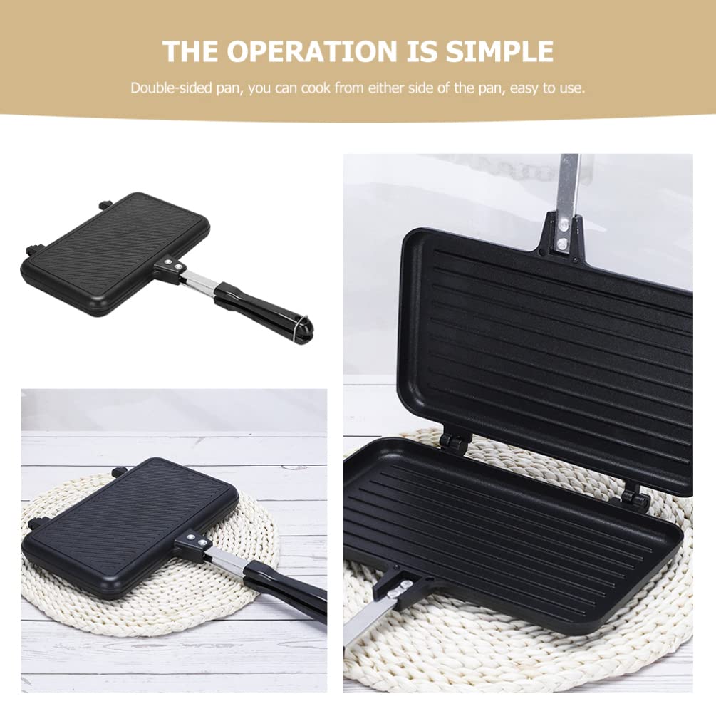 HEMOTON Sandwich Pan Double Side Pancake Breakfast Cooking Skillet Sandwich Baking Bbq Grill Pan Kitchen Breakfast Frying Pans Electric Skillet Maker Knotty Aluminum Snack Clamshell