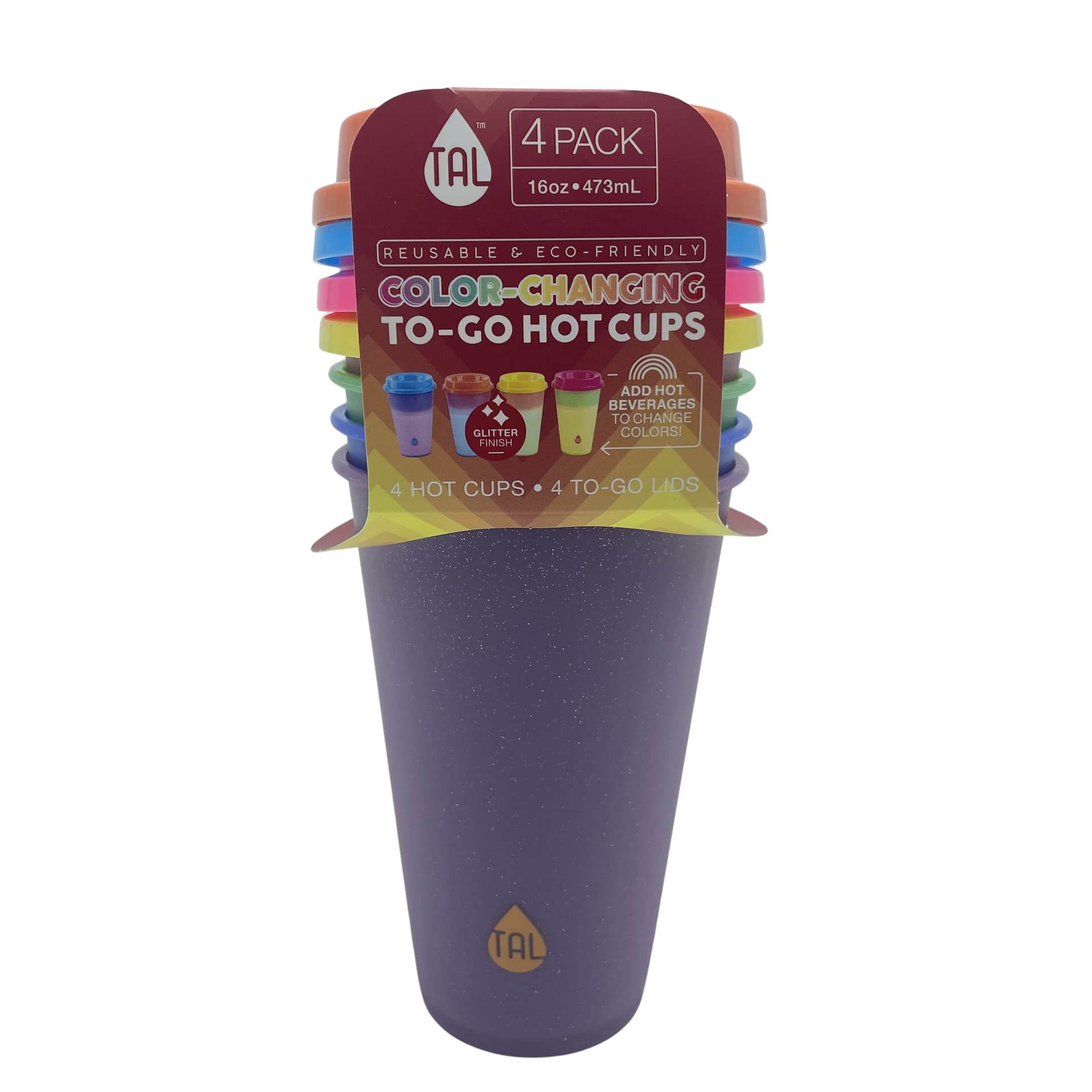 TAL Color Changing To-Go Reusable Hot Cups Set, 16 oz, 4 Pack