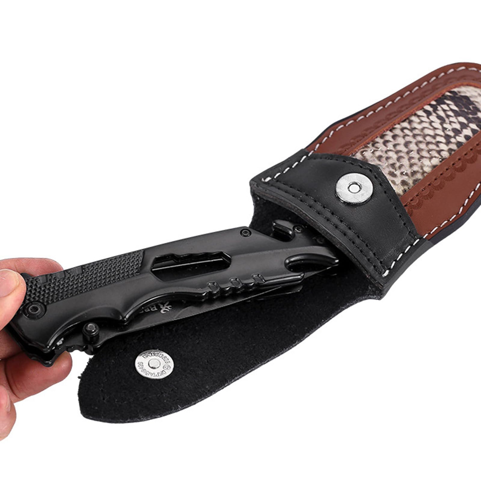 MUZZIOU Leather Portable Folding Knife Sheath With Belt Ring, Flip Cover Pocket Knife Holster with Inner Diameter Length 4.5β for Small Tool Men Fashion Gift