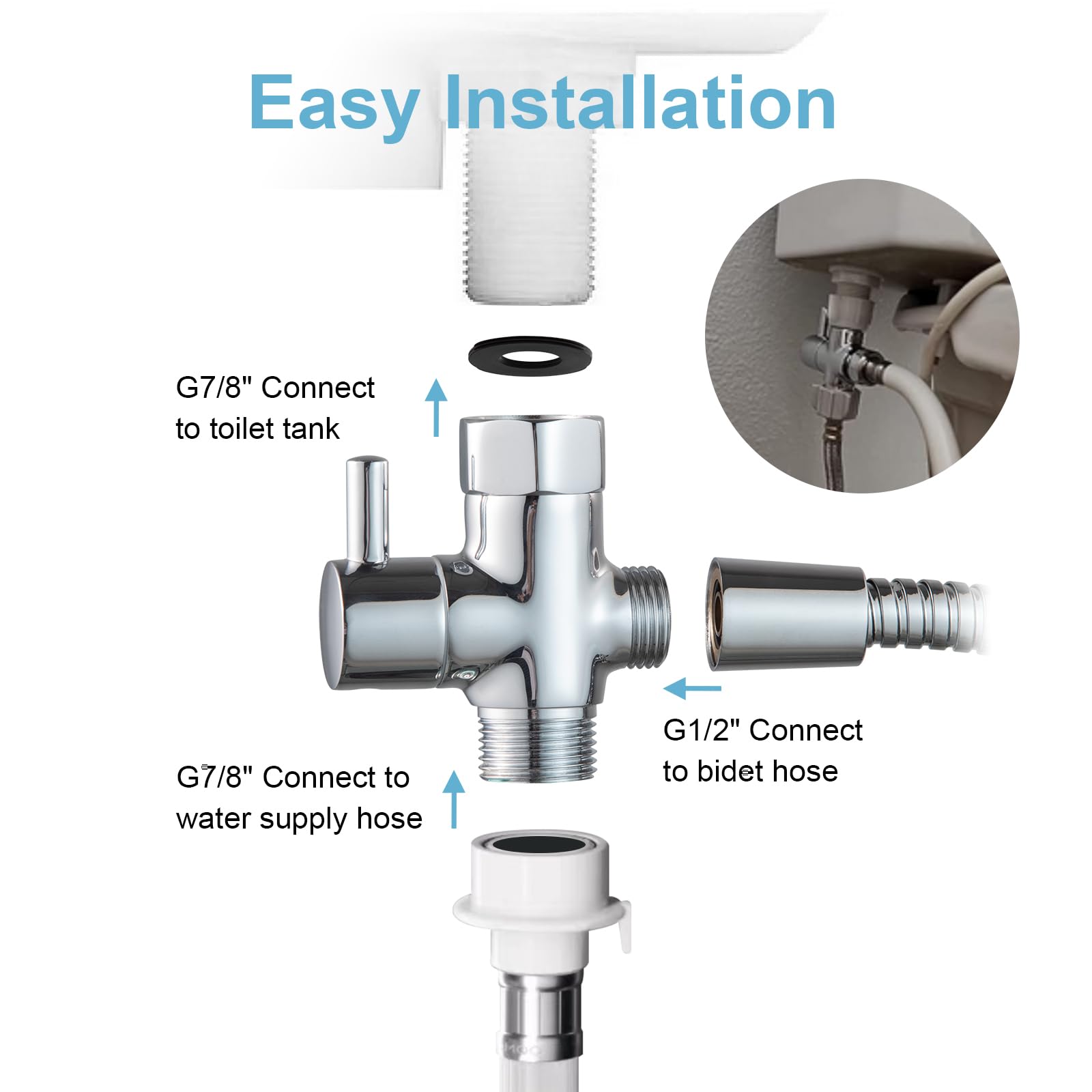 OFFO Shower Diverter Valve, T Adapter with Shut off Valve, 3 Way 7/8” or 15/16” x 7/8” or 15/16” x 1/2” All Metal T Valve Adapter Attachment for Sprayer Brass