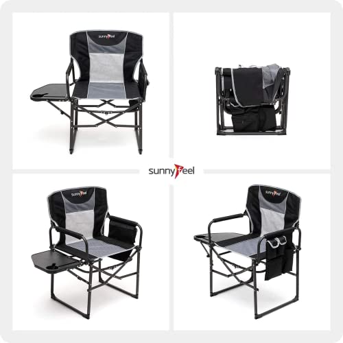 SUNNYFEEL Oversized Camping Directors Chair 2 Pack, Portable Folding Lawn Chairs for Adults Heavy Duty with Side Table,Pocket for Beach, Fishing,Picnic,Concert Outdoor, Foldable Camp Chairs