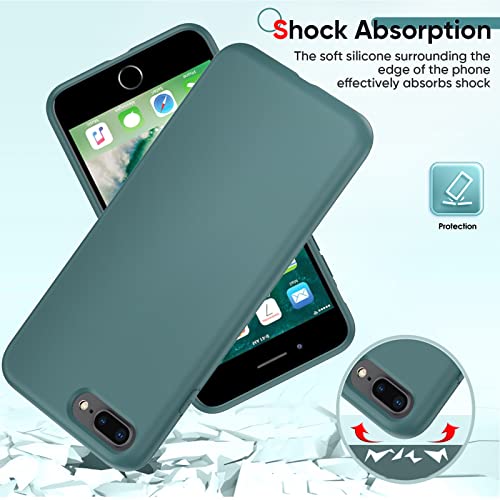 LeYi for iPhone 8 Plus Case: iPhone 7 Plus Case with 2 Pack Tempered Glass Screen Protectors, Shockproof Full-Body Liquid Silicone with Soft Anti-Scratch Microfiber Liner, Greenā¦