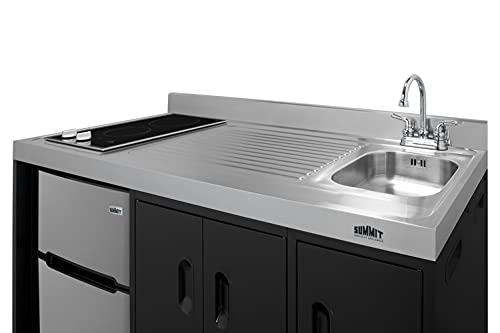 Summit Appliance CK54SINKR 54" Wide All-In-One Kitchenette, Stainless Steel Sink and Faucet, 2-door Refrigerator-freezer, 2-burner Smooth-top Cooktop, Indicator Lights, Storage Compartments