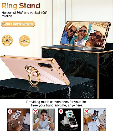 LeYi for Note 10 Case- 360° Rotatable Ring Holder Magnetic Kickstand, Plating Rose Gold Edge Protective Case [ Not Applicable Note 10 Plus], Pink