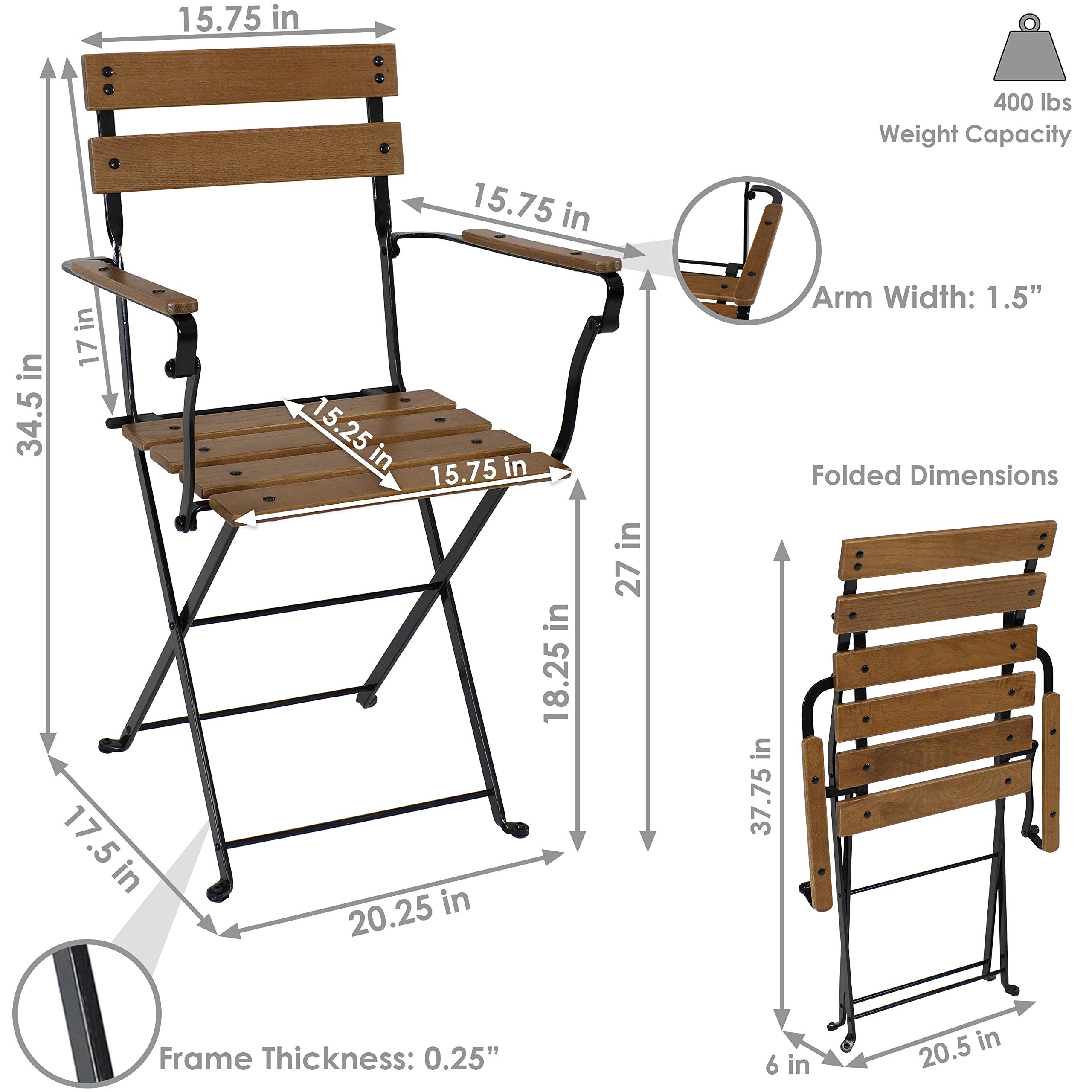 Sunnydaze European Chestnut Folding Dining Armchair - for Indoor or Outdoor Use - Commercial Grade - Set of 4 - Brown