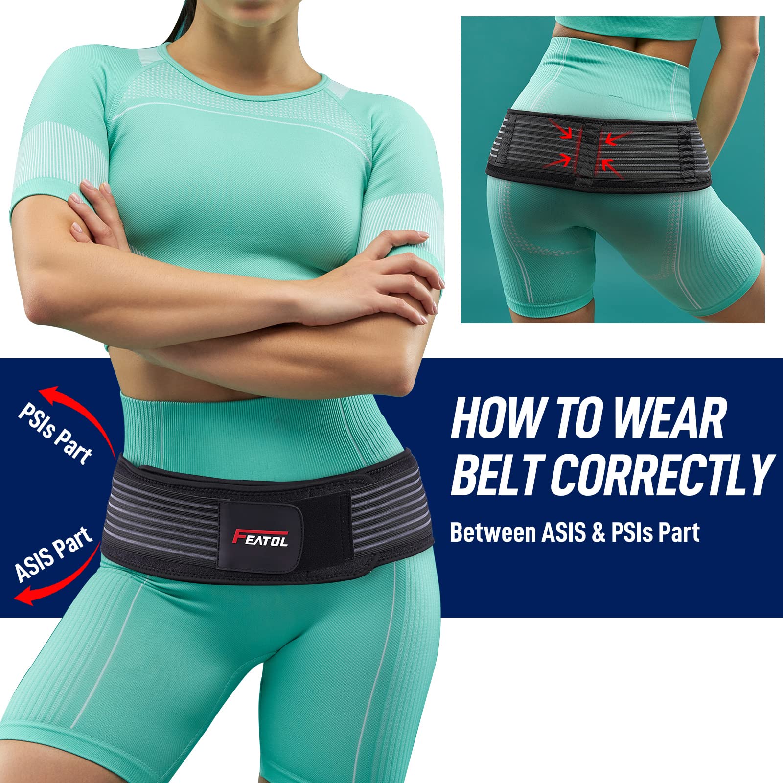 FEATOL Sacroiliac Hip Belt-Si Joint Belt For Women And Men For Alleviates Sciatic, Pelvic, Lower Back, Leg And Sacral Nerve Pain, Stabilize Si Joint Brace Trochanter Belt (Medium )