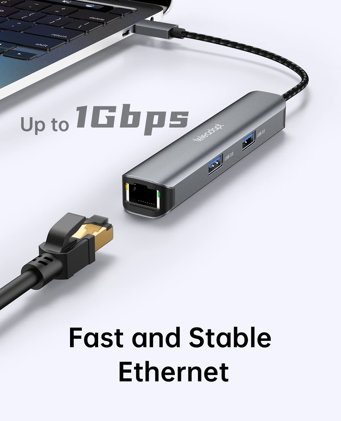 Teleadapt USB Type-C 5-in-1 Hub Adapter. 4K HDMI, 1Gbps Ethernet, 3 x USB 3.0 5Gbps Data Ports. Ideal for MacBook Air/Pro, iPad Pro, Dell XPS