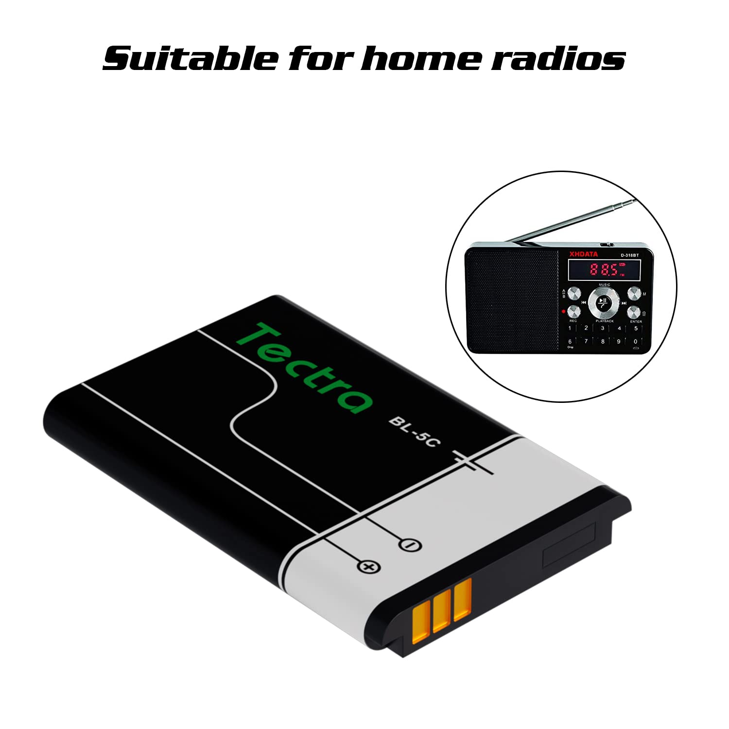Tectra 2-Pack 1580mAh BL-5C Rechargeable Battery Suitable for Nokia Household Portable Radio with Overcharge Protection