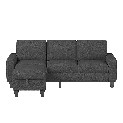 Sunrise Coast Sectional L Shaped Sofas & Couches with Ottoman Modular Convertible 3 Seat Sofas for Living Room Small Apartment, Couches with Storage Space, Dark Gray