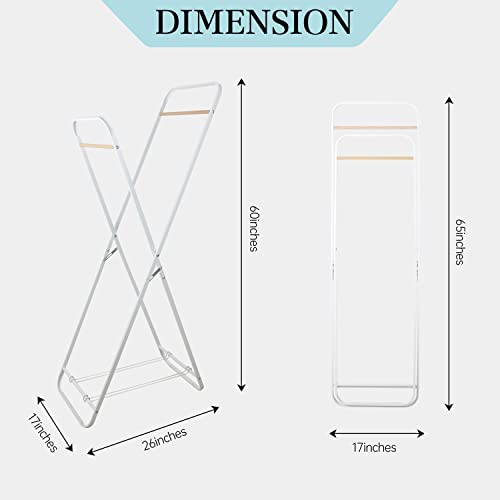 ZOES HOMEWARE Modern Foldable Garment Rack Heavy Duty Collapsible Clothing Rack for Hanging Clothes,Portable Steel Standing Clothes Rack with Shelves for Clothes,Space Saving-White