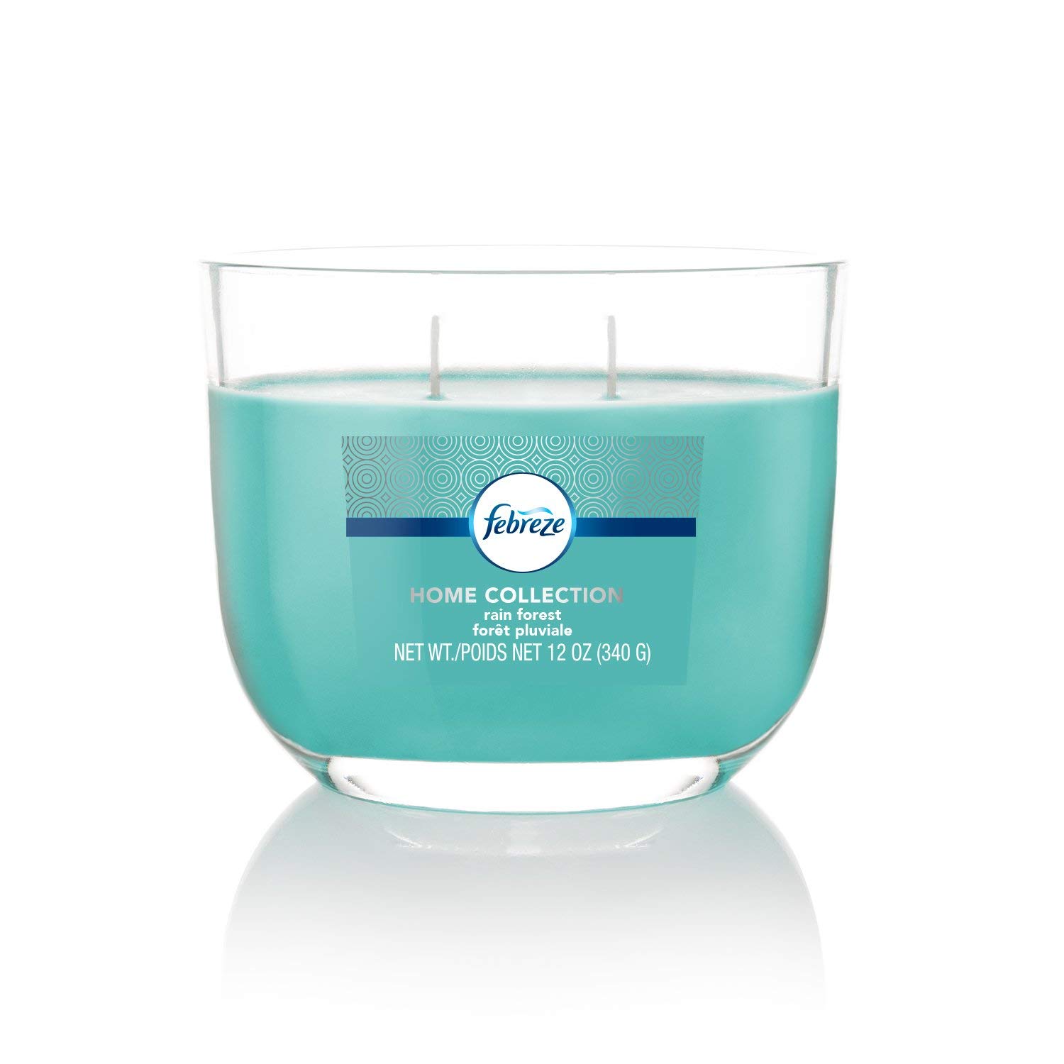 Febreze Rain Forest Scented Jar Candle, Home Collection, 2 Wick, Green, 12 oz - Up to 96 Hours Burn