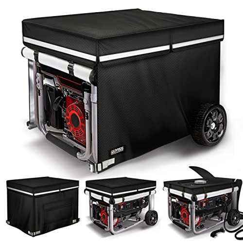 GUYISS Generator Covers While Running, 600D+210D Heavy Duty Waterproof, 32 "Lx24" Wx24 "H Fits Most DuroMax, Westinghouse,Etc 5000W-10000W Frame Generator. All-weather Generator Protective Cover.Black