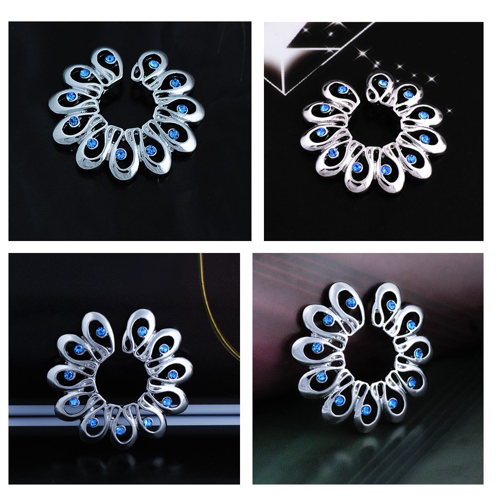 CrazyPiercing 1Pair Surgical Steel Blue Faux Crysta Tribal Floral Clip on Non-Pierce Fake Nipple Ring (Blue)