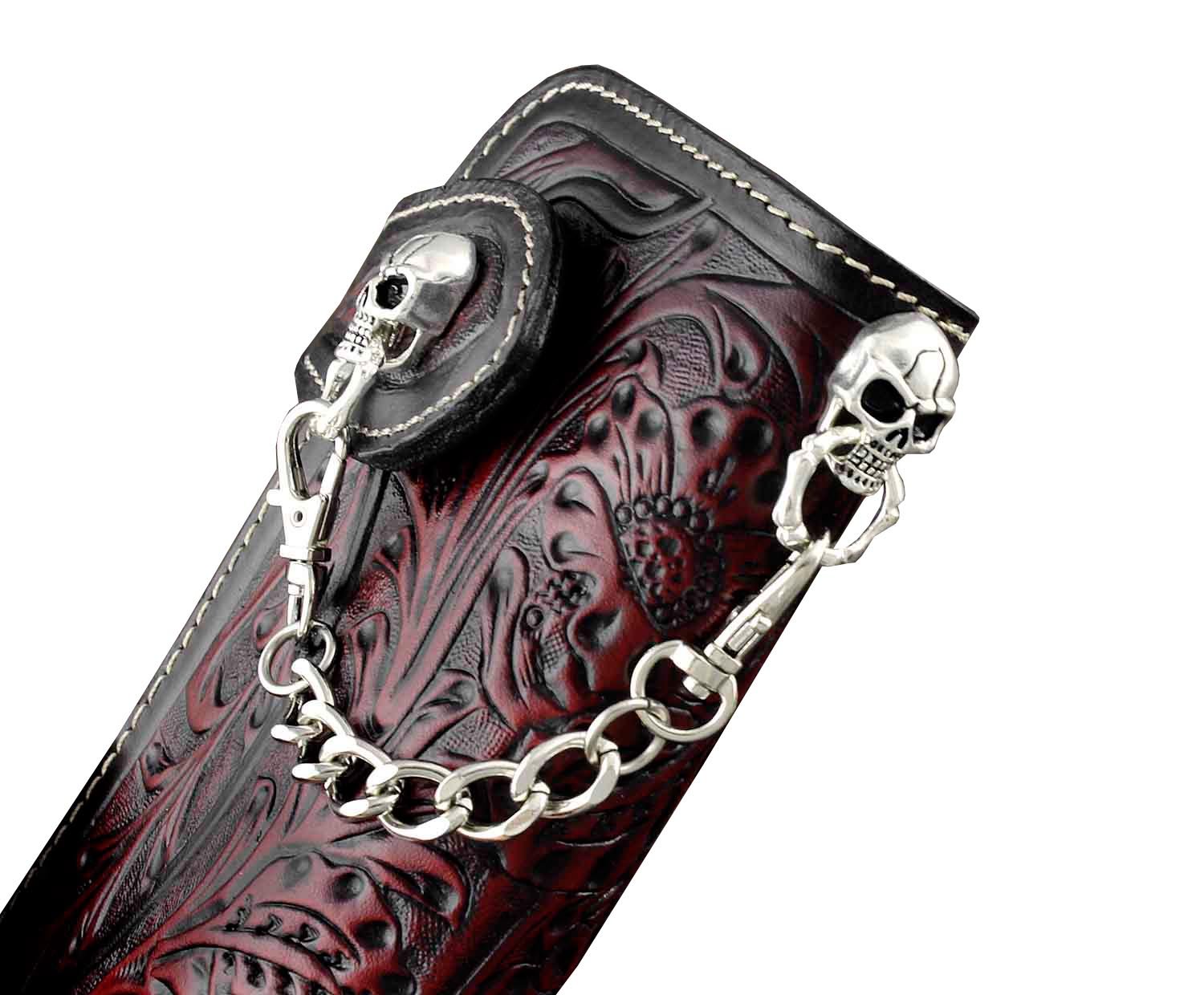 crazy hunter Skull Chain Wallet Long Leather Craft Bag With Metal Chain For Mens L69