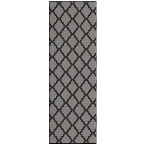 Machine Washable Moroccan Trellis Design Non-Slip Rubberback 2x5 Traditional Indoor Runner Rug for Hallway, Kitchen, Bedroom, Entryway, 20" x 59", Dark Gray