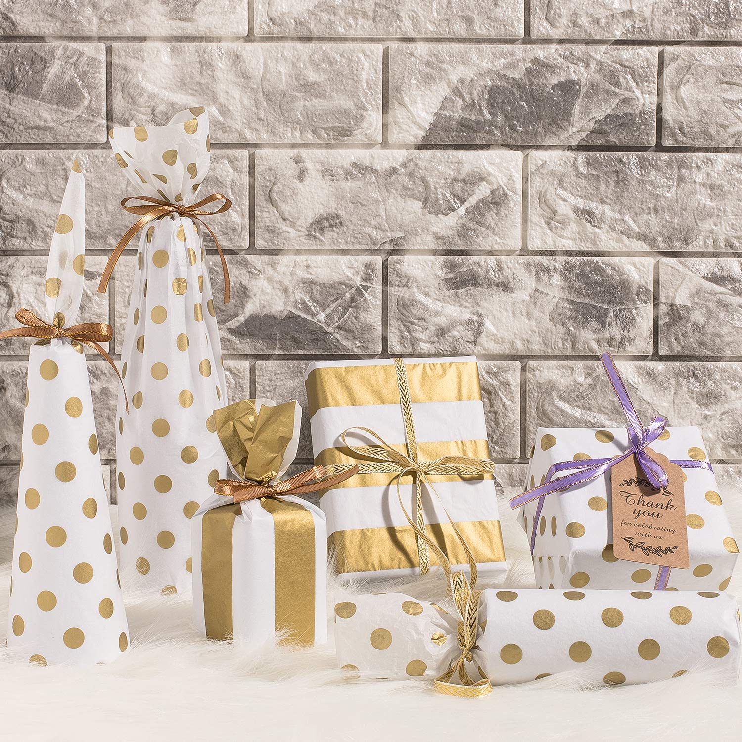 Teemico 50 Sheets Polka Dots Tissue Paper Gold Foil Dot Wrapping Paper Metallic Wrapping Tissue Paper Polka Dot Gift Bags Wrapping Paper, 20x 28 inches