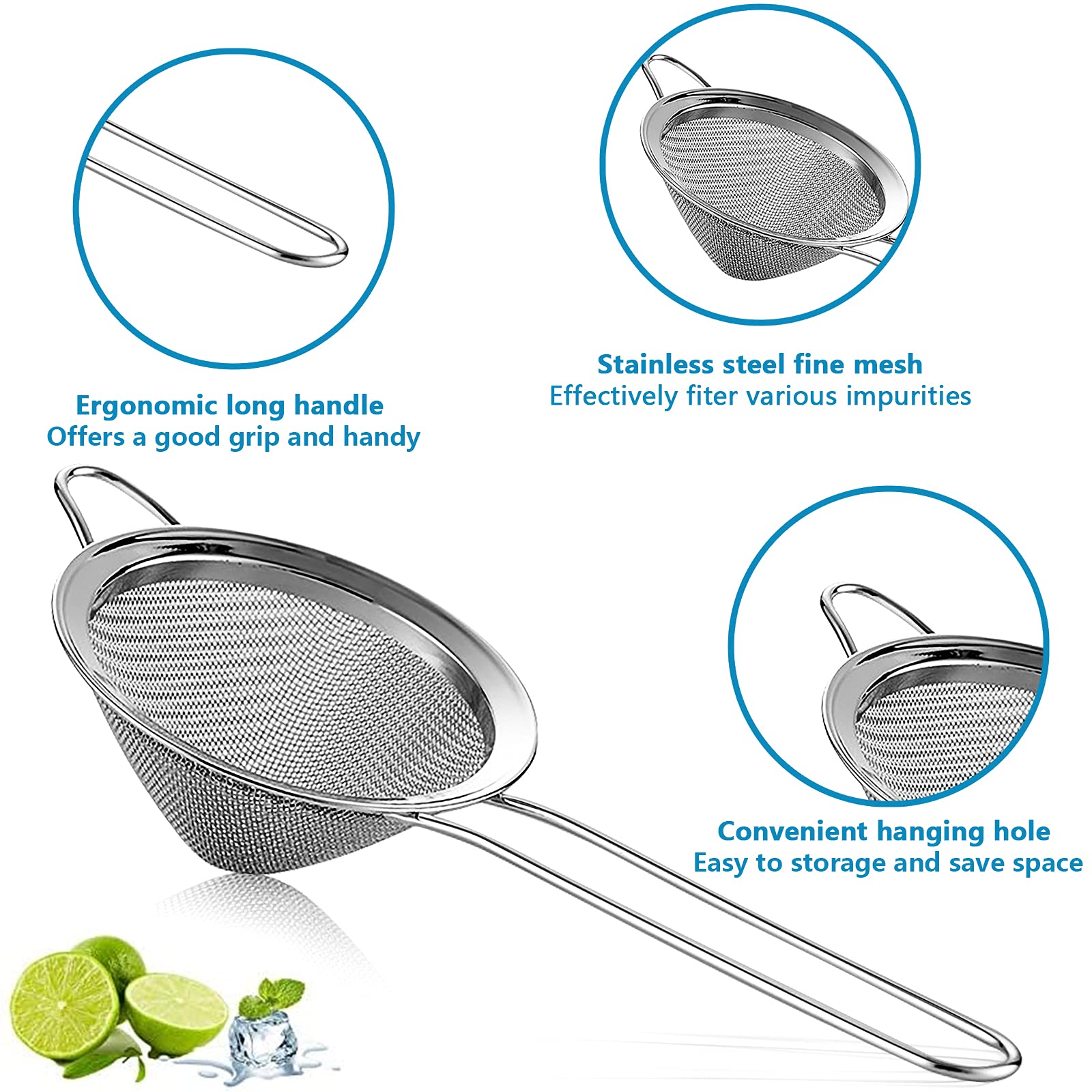Fine Mesh Strainer For Bar -Stainless Steel Conical Strainer For Cocktail Drink Bar Strainers Bartender Bar Tool, 3.5" Inch (2 pcs)