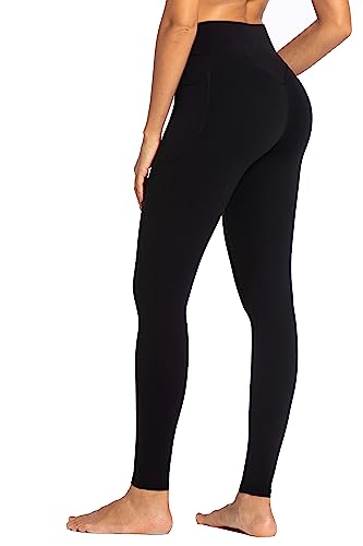 Sunzel No Front Seam Workout Leggings for Women with Pockets, High Waisted Compression Yoga Pants with Tummy Control 26" Black X-Small