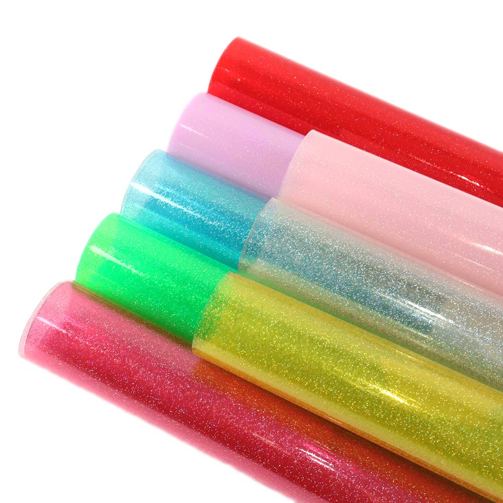 David accessories Glitter Transparent Jelly Faux Leather Fabric Sheet Solid Color 8 Pcs 8 x 13"(20 x 34cm) for DIY Earrings Hair Bows Bags Wallets Making (Glitter Transparent)