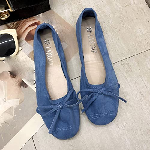 FASDNENDYS Women's Suede Bow Shallow Mouth Soft Sole Round Toe Casual Shoes Leather Sandals Women Size 9