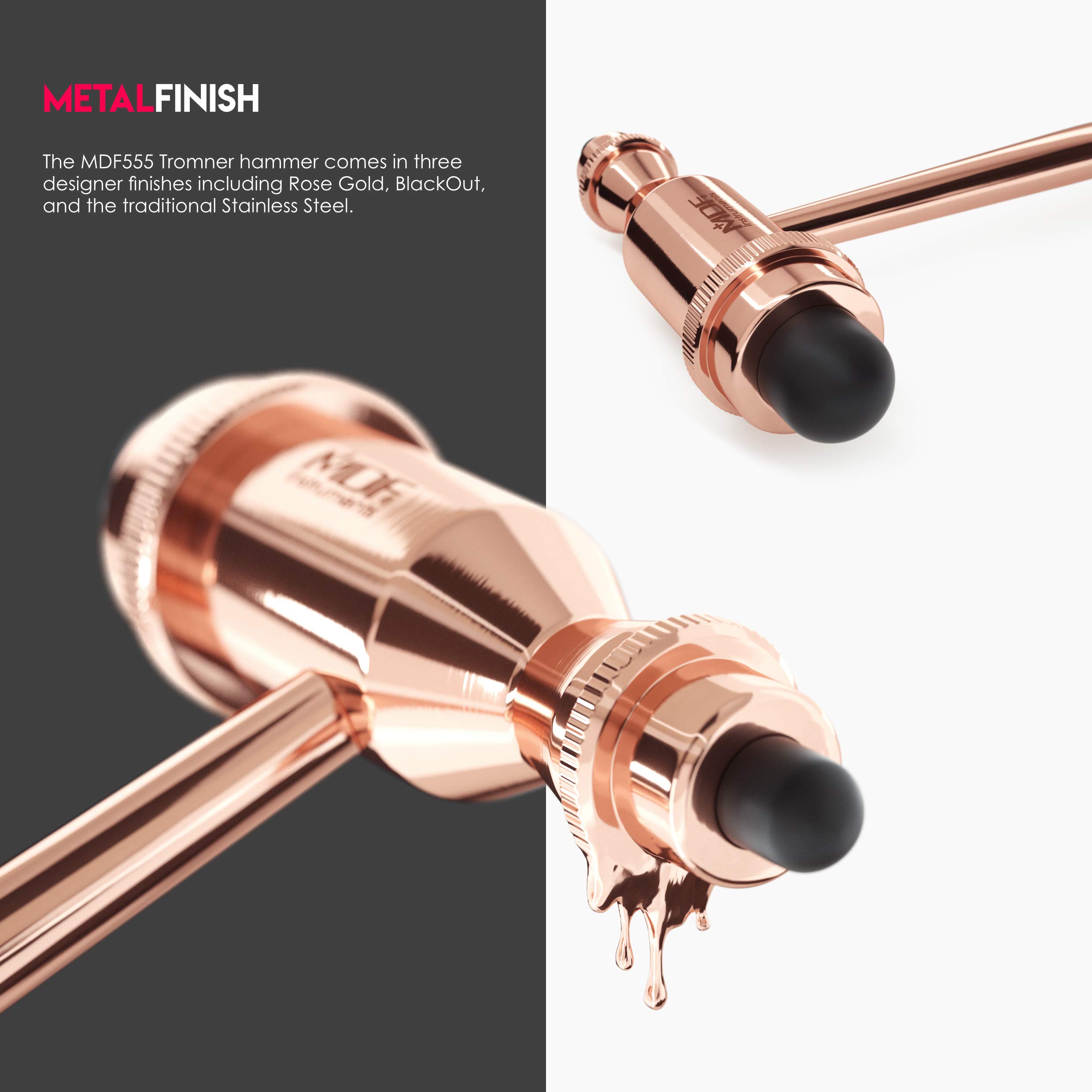 MDF Instruments, Rose Gold Tromner Neurological Reflex Hammer with Pointed Tip Handle for Cutaneous and Superficial Responses - Free-Parts-for-Life (MDF555) (Rose Gold/Black)