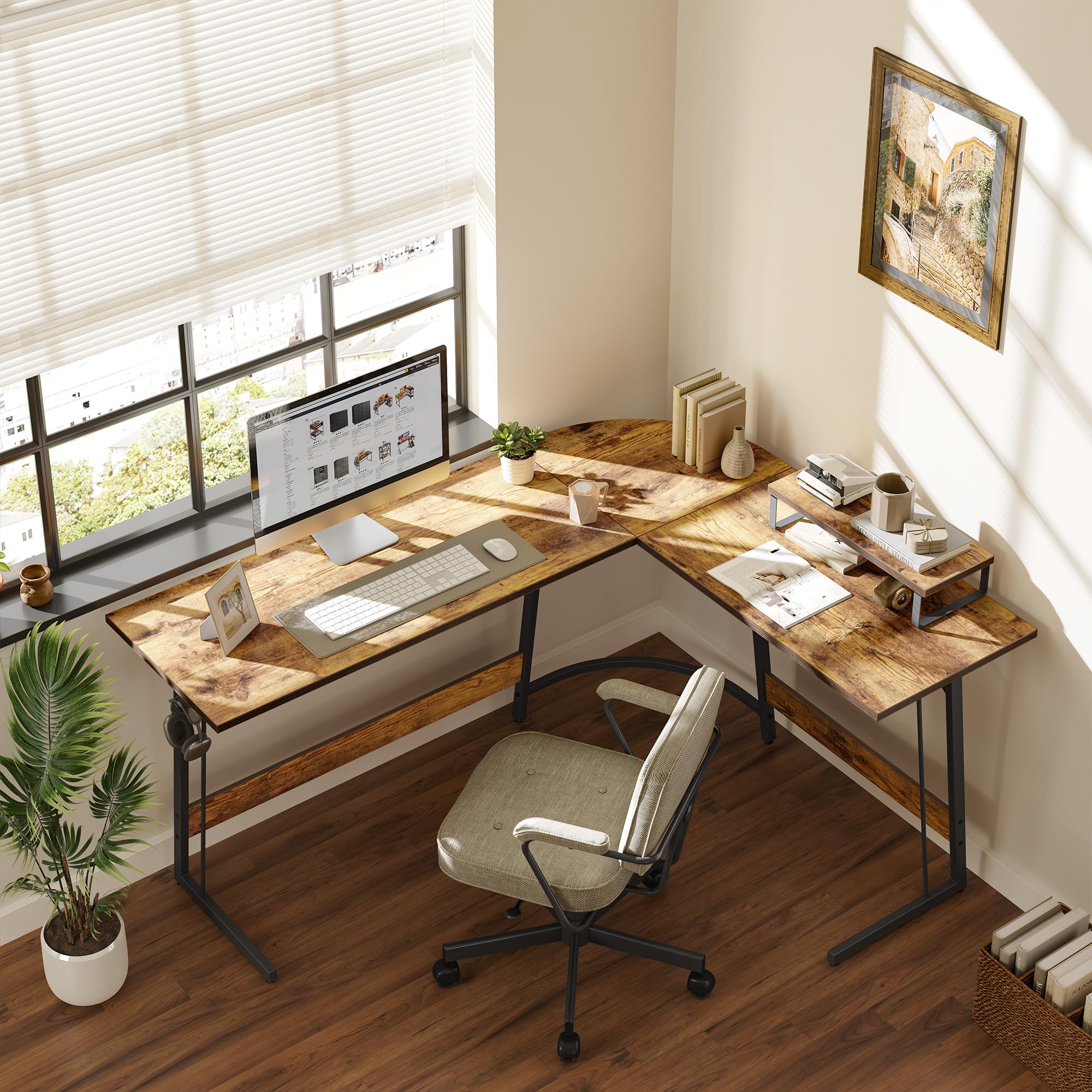 CubiCubi L Shaped Gaming Desk Computer Office Desk, 59 inch Corner Desk with Large Monitor Stand for Home Office Study Writing Workstation, Black