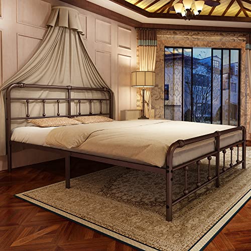 Ponsalion King-Bed-Frame with-Headboard and-Footboard Set - Platform Bed Frame King Size,16 Inches High,no Box Spring Needed,Easy to Assemble(Brown)