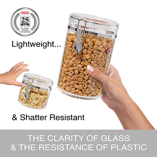 Oggi Jumbo Clear Canister with Clamp Lid, 150 oz - Airtight Food Storage Container, for Kitchen & Pantry Storage of Bulk, Dry Foods Including Pasta, Flour, Sugar, Coffee, Rice, Tea, Spices & Herbs